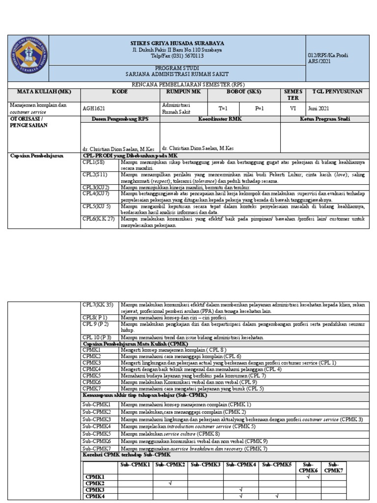 RPS Manajemen Komplain | PDF