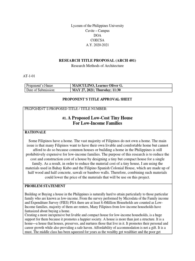 Thesis-Proposal-Tiny House | PDF | Libraries | Economies