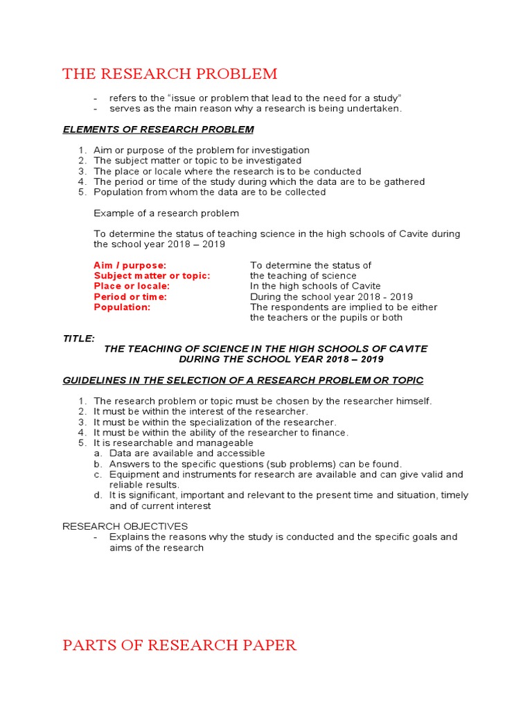 The Research Problem | PDF | Hypothesis | Question