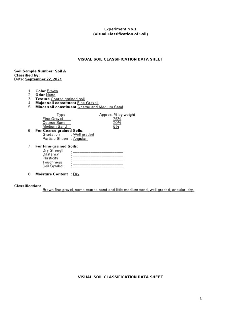 Experiment No.1 (Visual Classification of Soil) | PDF | Soil | Sand