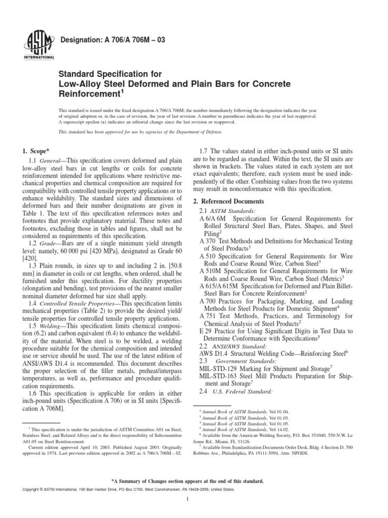 Astm A706 | PDF | Strength Of Materials | Metals