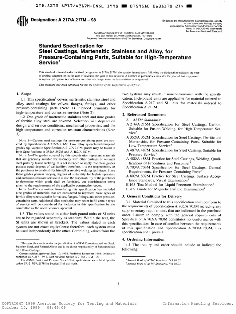 ASTM A217 Standard Overview | PDF