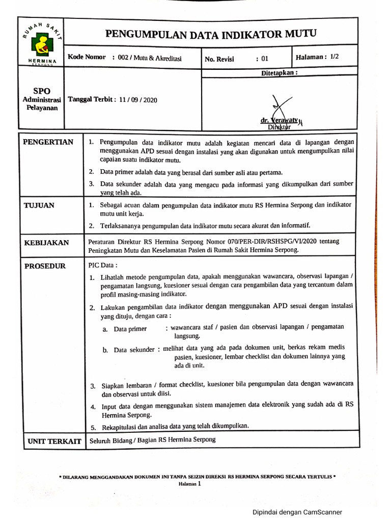 Spo Pengumpulan Data Indikator Mutu | PDF
