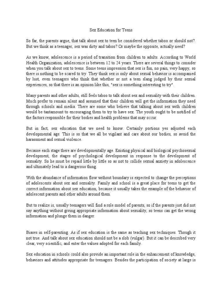 Sex Education For Teens | PDF | Sex Education | Adolescence