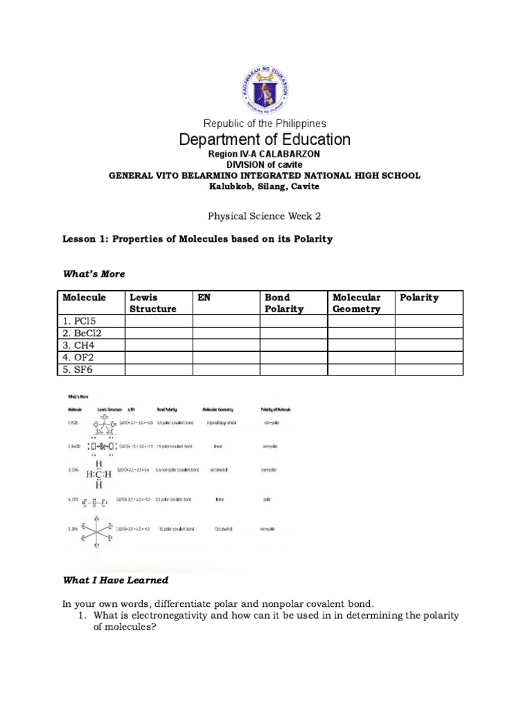 Alondra Solomon - Physical Science Week 2 | PDF | Chemical Polarity ...