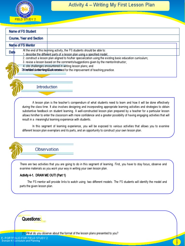 Questions:: Name of FS Student Course, Year and Section Name of FS ...