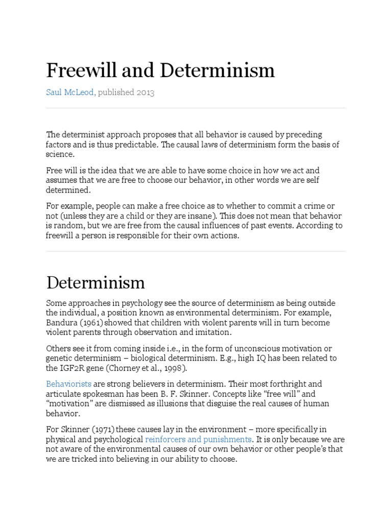 Freewill and Determinism | PDF | Free Will | Determinism