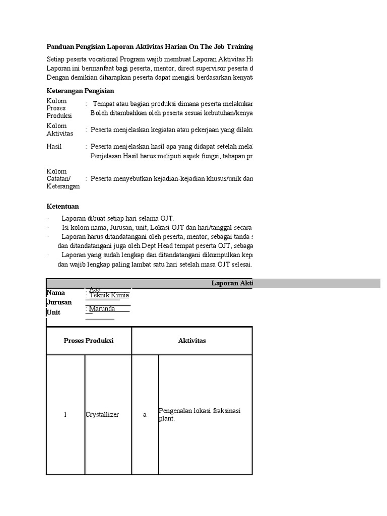 Aktivitas Harian On Job Training Vocational Program - Refinery II Minggu Ketiga - Adithio Alde ...