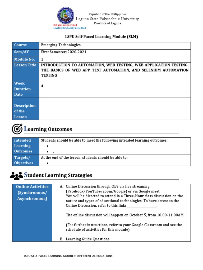 Earning Outcomes: LSPU Self-Paced Learning Module (SLM) | PDF ...