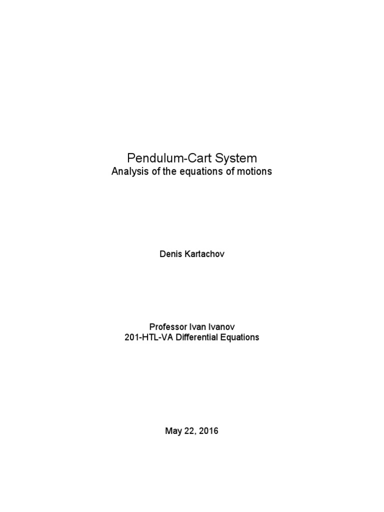 Pendulum-Cart System: Analysis of The Equations of Motions | PDF ...