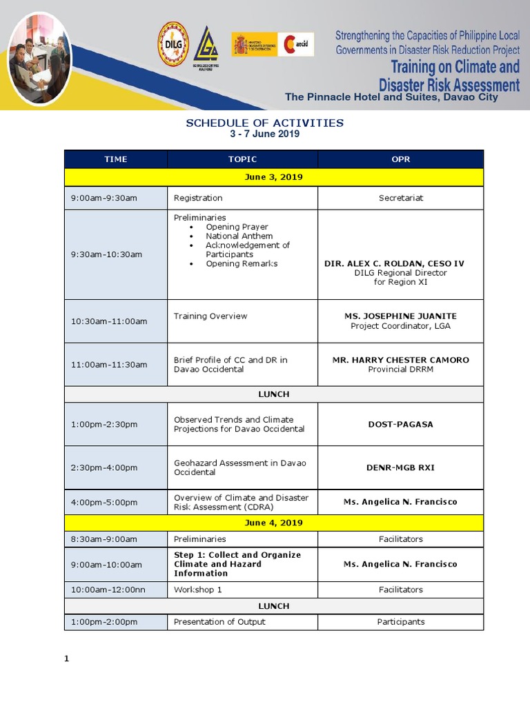 Schedule of Activities: The Pinnacle Hotel and Suites, Davao City | PDF ...