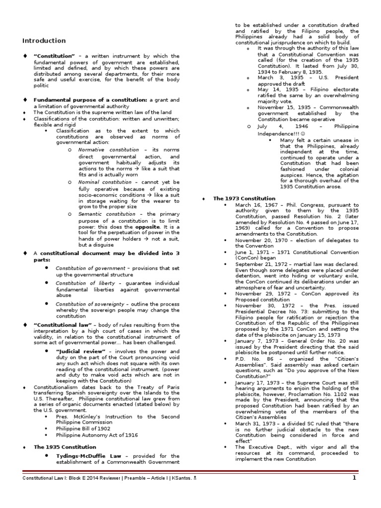Consti 1 Reviewer (Preamble - Art 1) | PDF | Territorial Waters ...