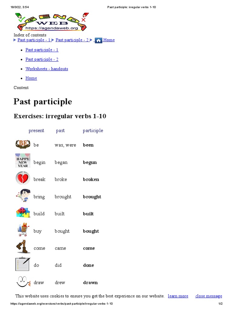 Past Participle - Irregular Verbs 1-10 | PDF