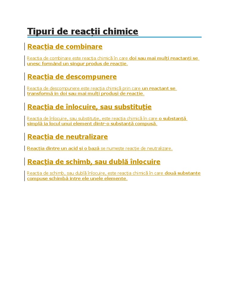 Tipuri de Reacţii Chimice | PDF