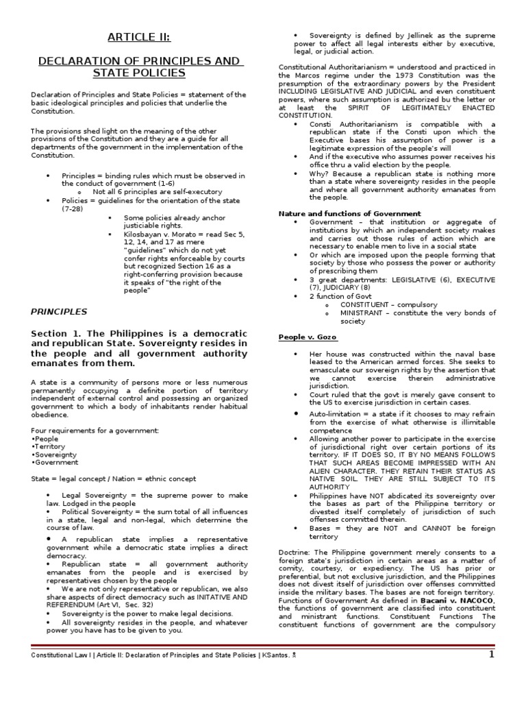 Article II: Declaration of Principles and State Policies Reviewer | PDF ...