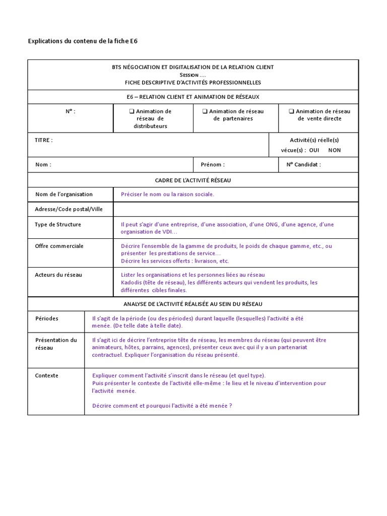 Explication Contenu de La Fiche E6 | PDF