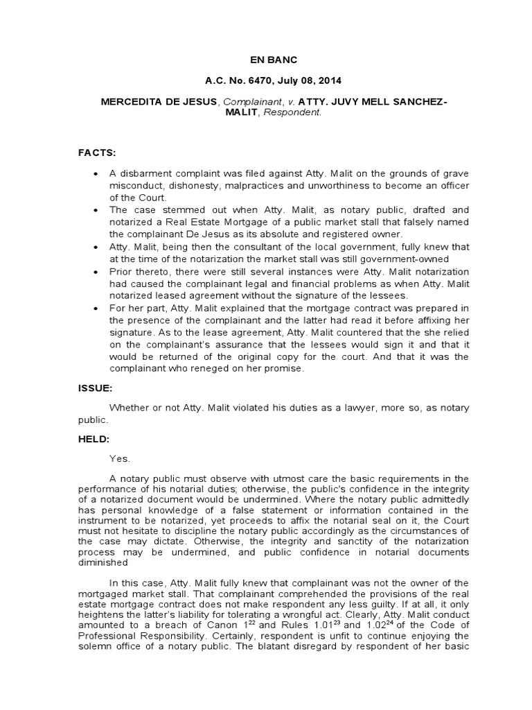 DE JESUS vs. ATTY. SANCHEZ-MALIT | PDF | Notary Public | Justice