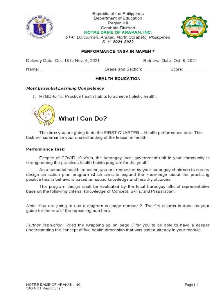 MAPEH 7 Health Performance Task | PDF | Mental Health | Substance Abuse