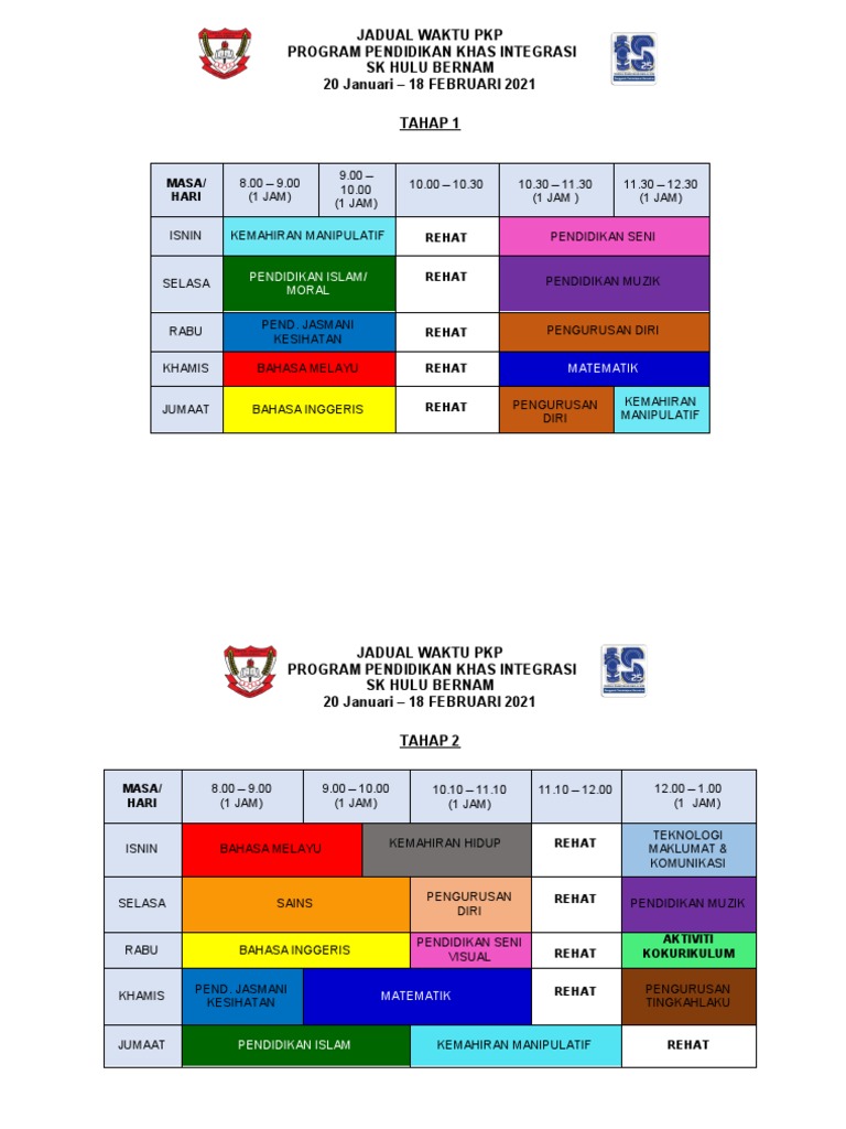 Jadual Waktu Program Pendidikan Khas Integrasi SK Hulu Bernam | PDF