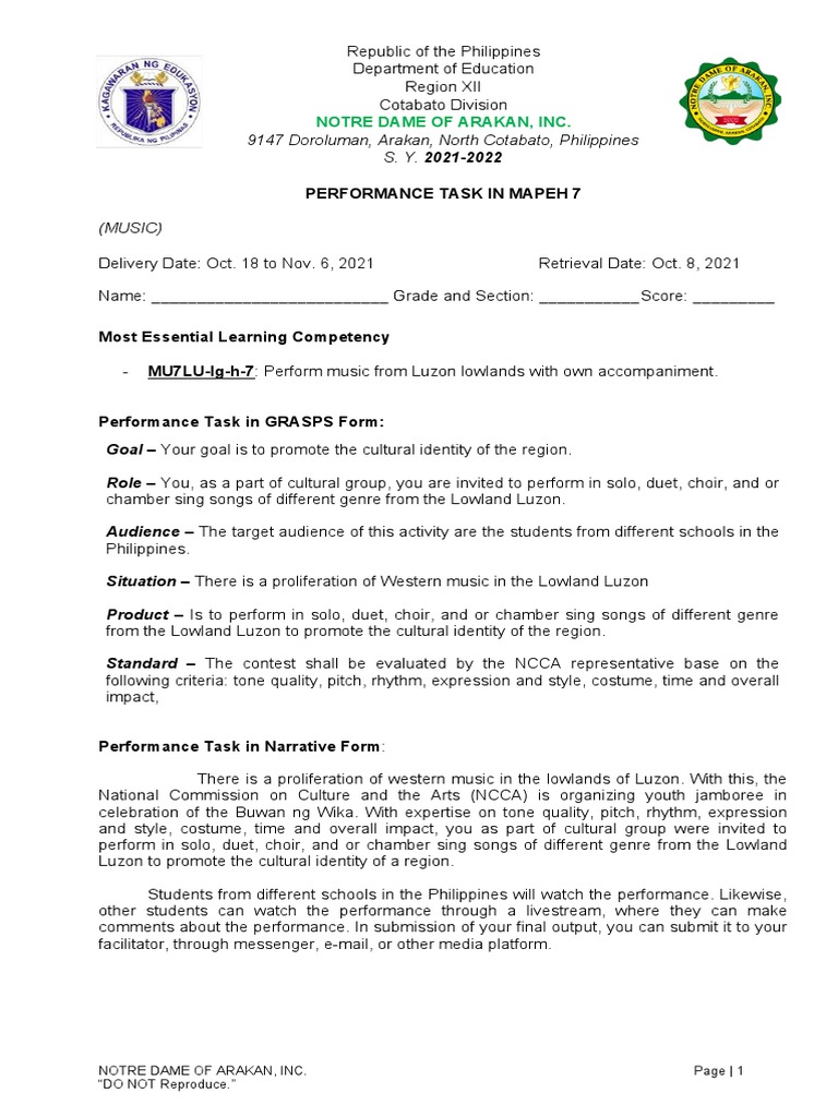 Rubrics for Music Performance Task | PDF | Rubric (Academic) | Knowledge