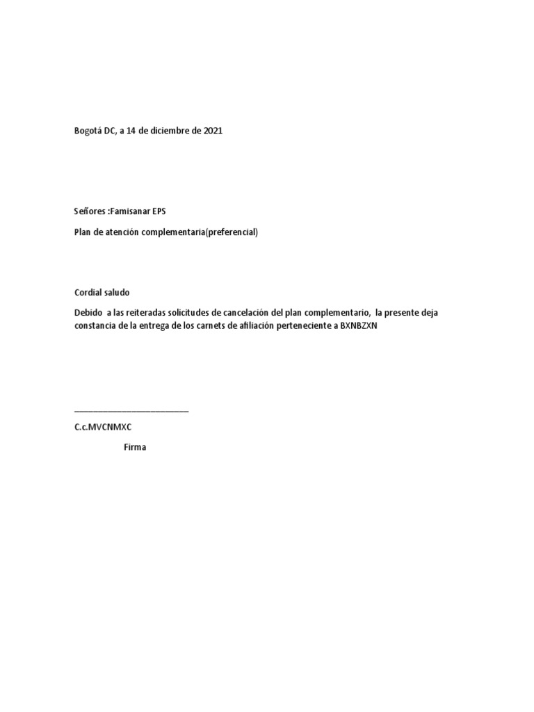 Cancelación Plan Complementario | PDF