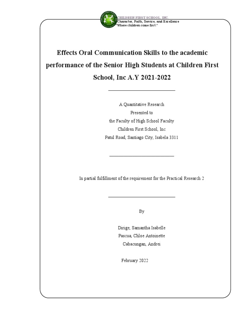 Effects Oral Communication Skills To The Academic Performance of The ...