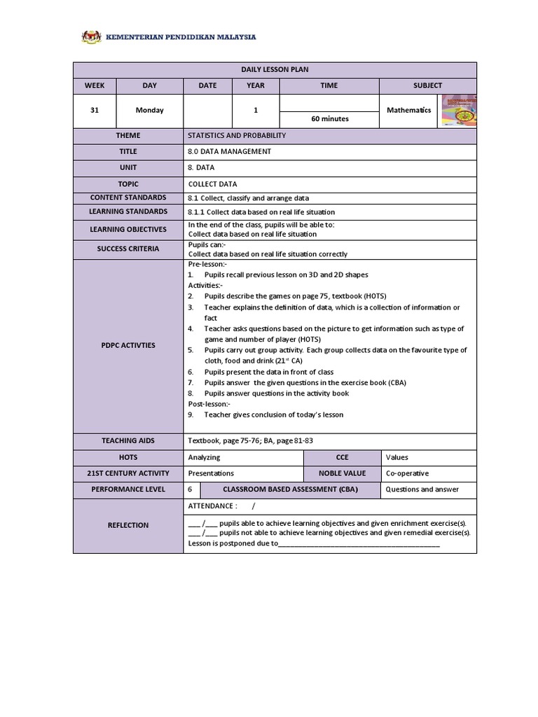 RPH Mate DLP Y1 Tajuk 8 (M31-33) | PDF | Lesson Plan | Teachers
