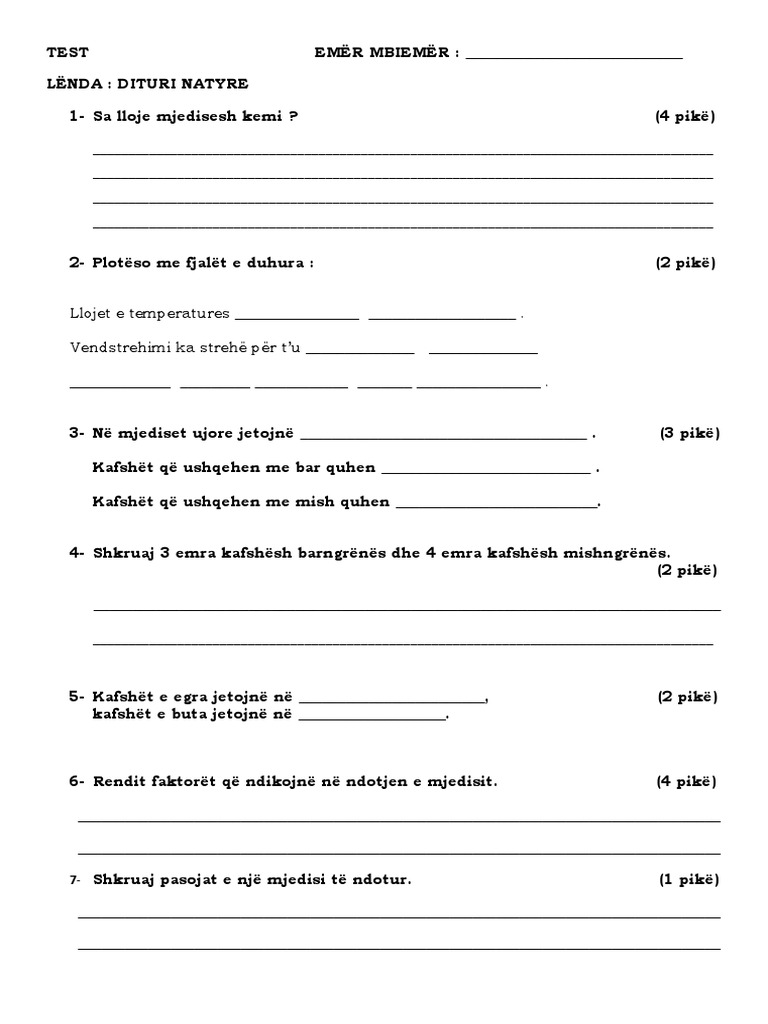 Test Dituri Natyre | PDF