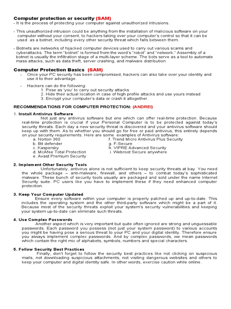 Computer Protection or Security | PDF | Antivirus Software | Malware