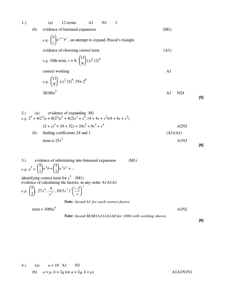 Binomial Theorem Question Bank Answer Sheet | PDF | Mathematical ...