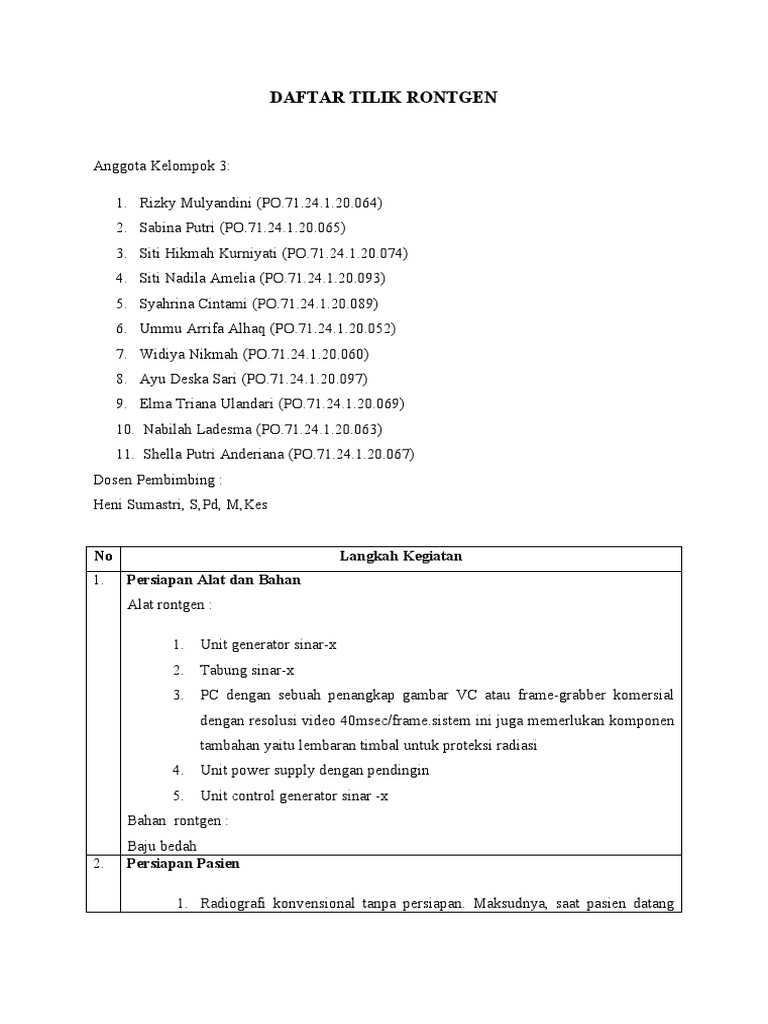 Daftar Tilik Rontgen | PDF | Sains & Matematika