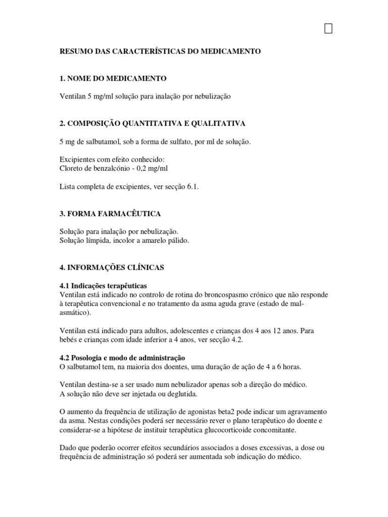Características e informações clínicas do medicamento Ventilan 5 mg/ml ...