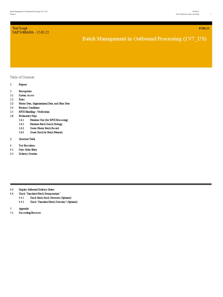 Batch Management in Outbound Processing (1V7 - US) : Test Script SAP S ...
