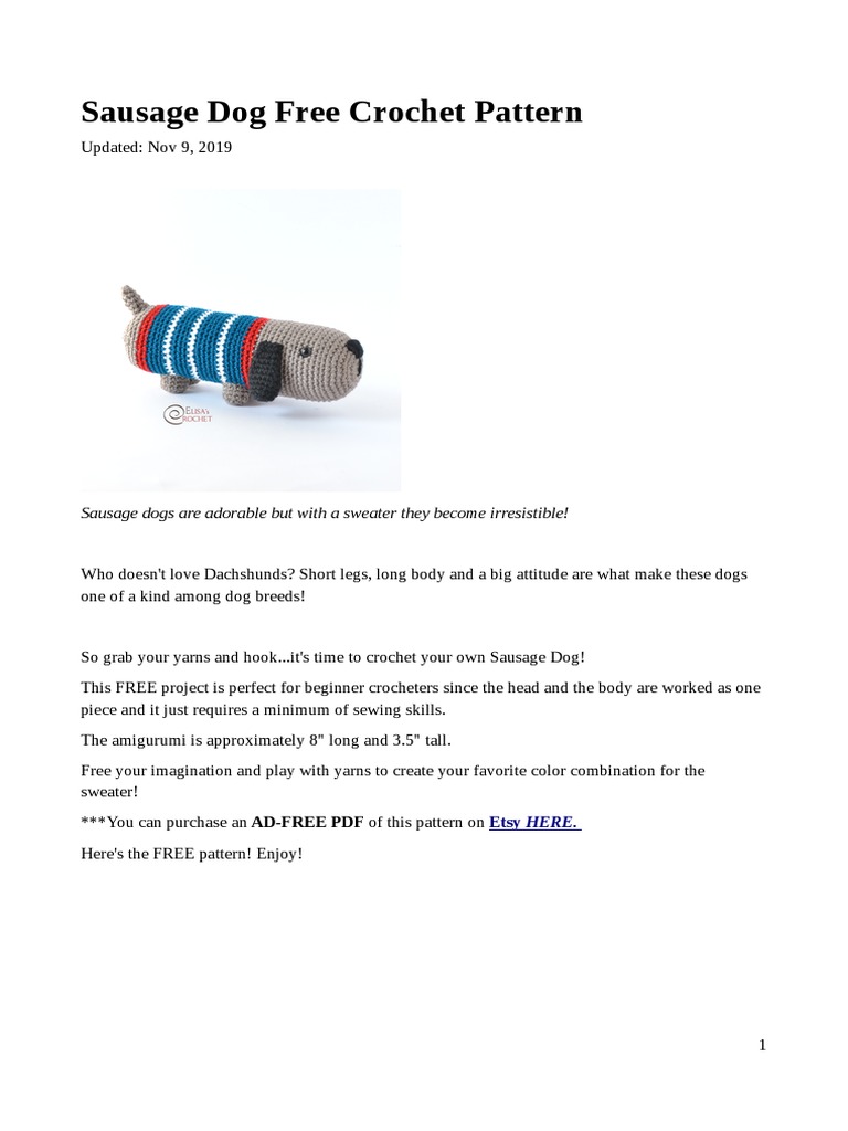 Crochet Pattern for Adorable Sausage Dogs in Sweaters: Instructions for ...