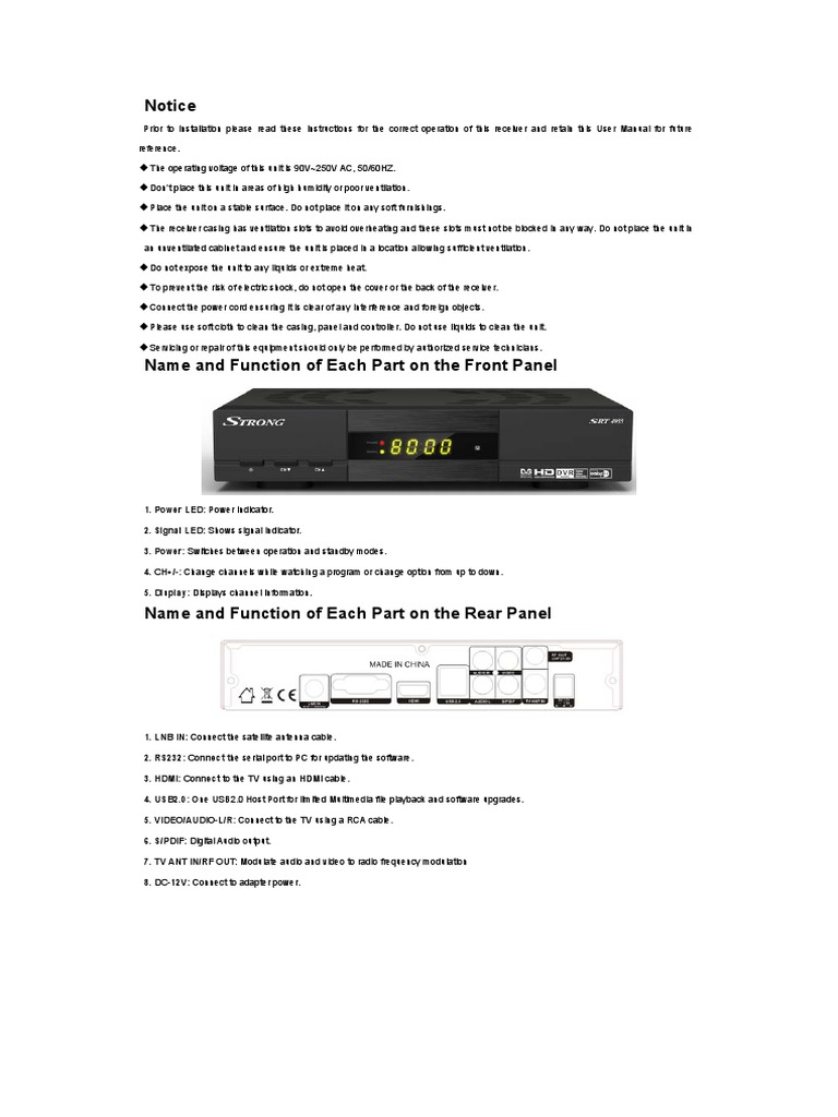 Installation and Operation Instructions for a Satellite Receiver | PDF ...