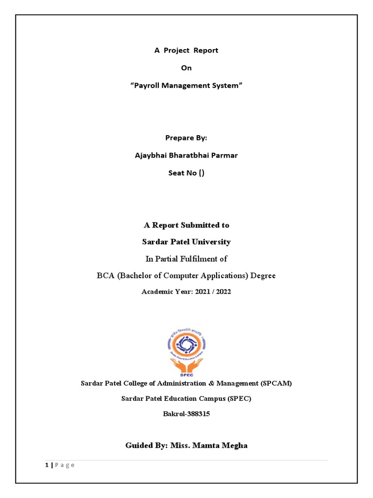 A Project Report On "Payroll Management System" | PDF | Software ...