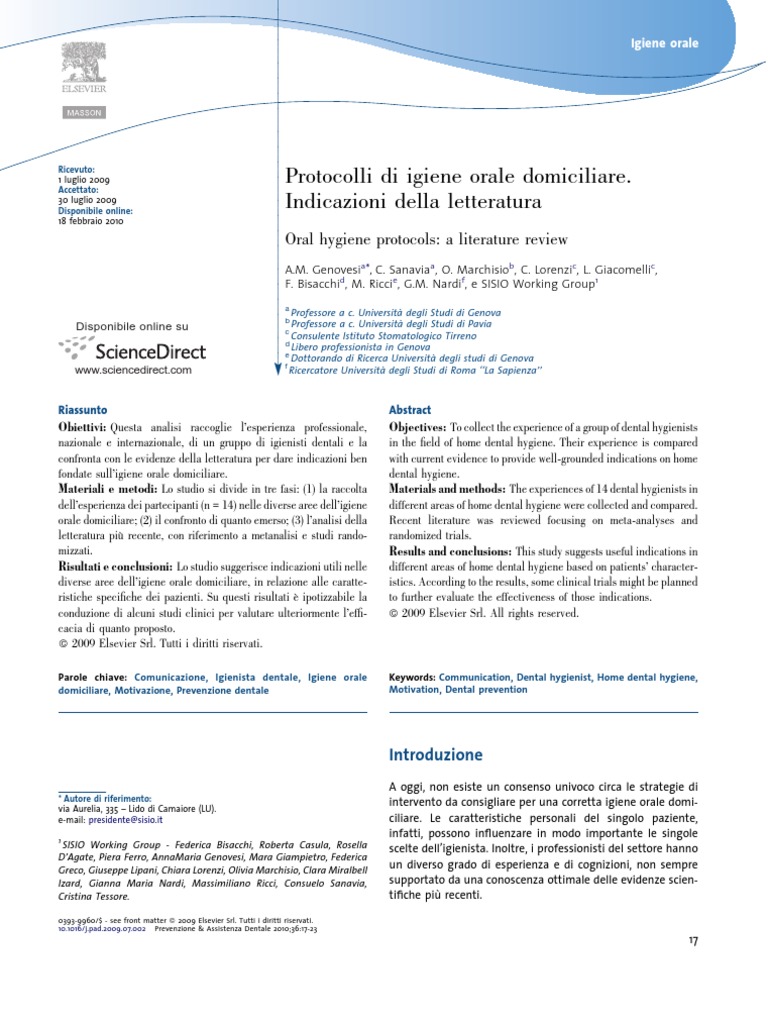 Protocolli Di Igiene Orale Domiciliare. Indicazioni Della Letteratura | PDF