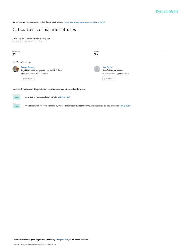 Callosities, Corns, and Calluses: BMJ Clinical Research July 1996 | PDF ...