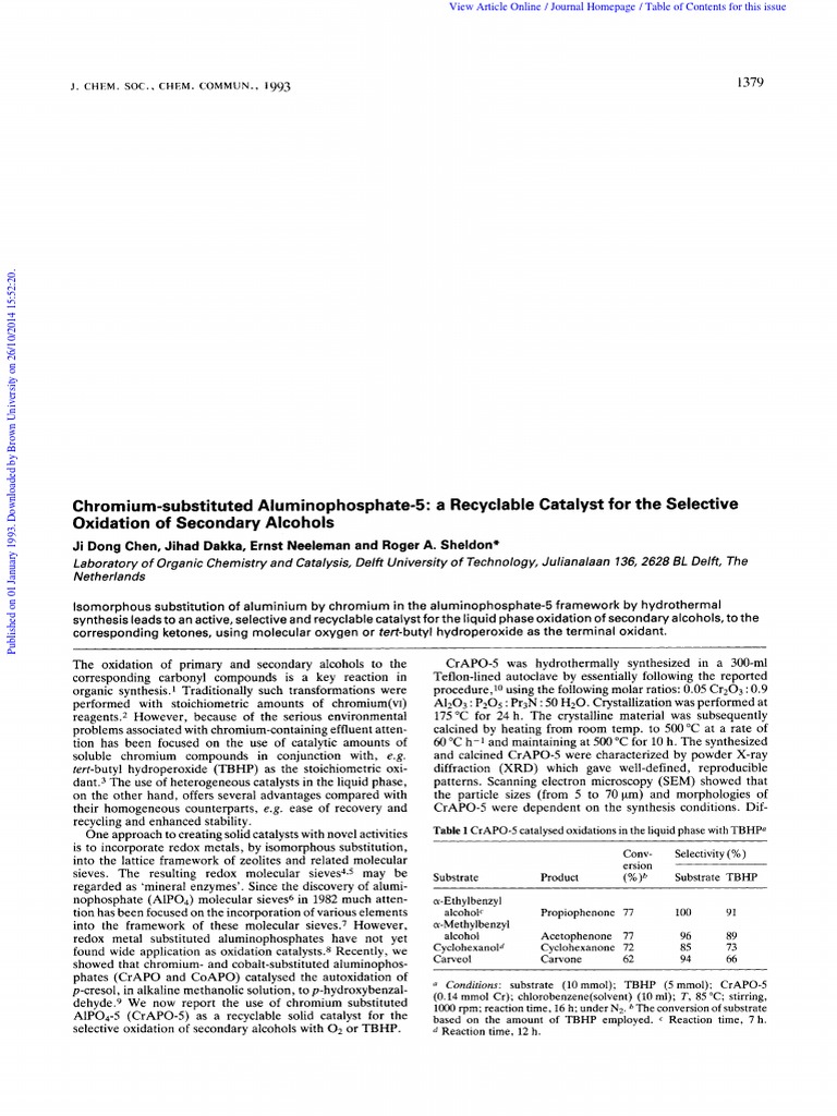 Chromium-Substituted Aluminophosphate-5 A Recyclable Catalyst For The ...