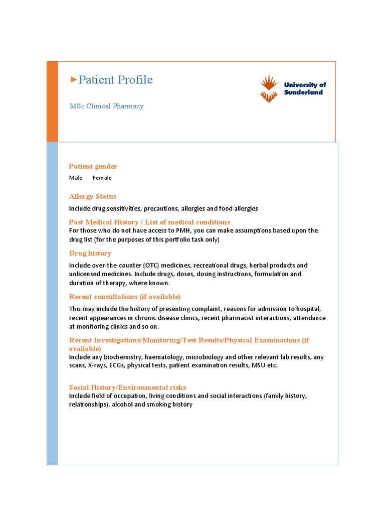 Patient Profile: MSC Clinical Pharmacy | PDF | Pharmacy | Health Care