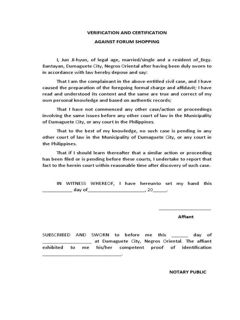 Certification Against Forum Shopping | PDF