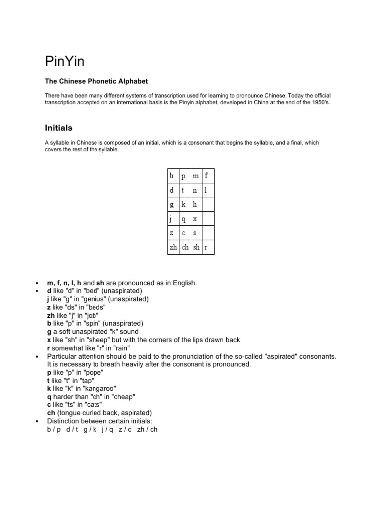 PinYin - The Chinese Phonetic Alphabet | PDF | Pinyin | Languages Of ...