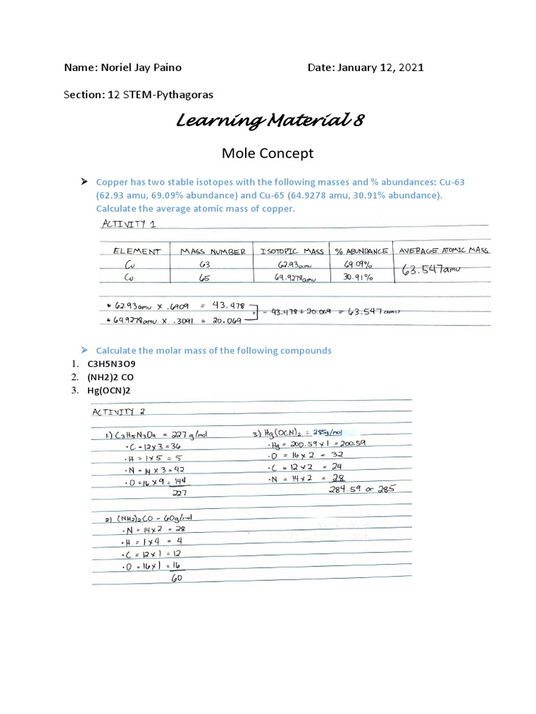 Chem Answer Sheet | PDF