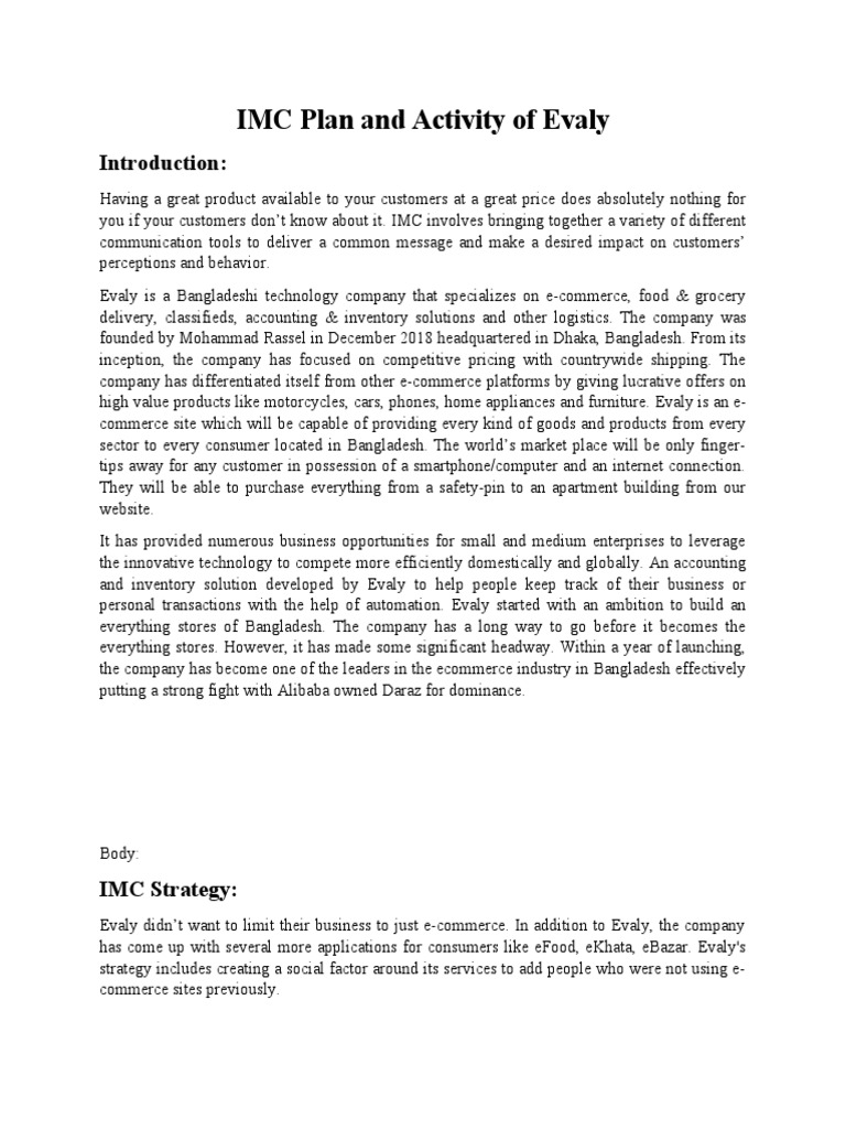 IMC Plan and Activity of Evaly Term Paper Mashrura Moin | PDF | E ...