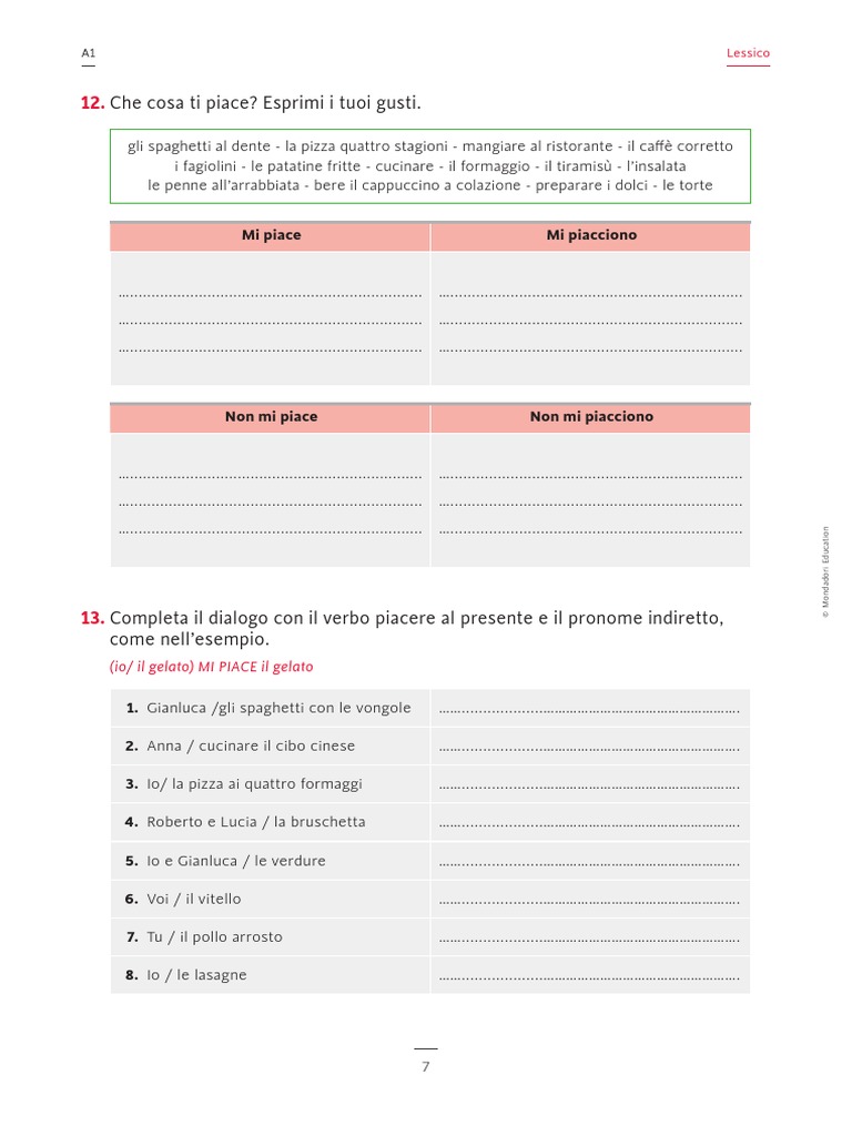 Attività 10 - Il Verbo Piacere | PDF