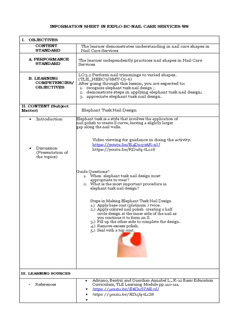 Q2BC W8 Tle Info Task Sheet8 Elephant Tusk Nail Design | PDF | Learning ...