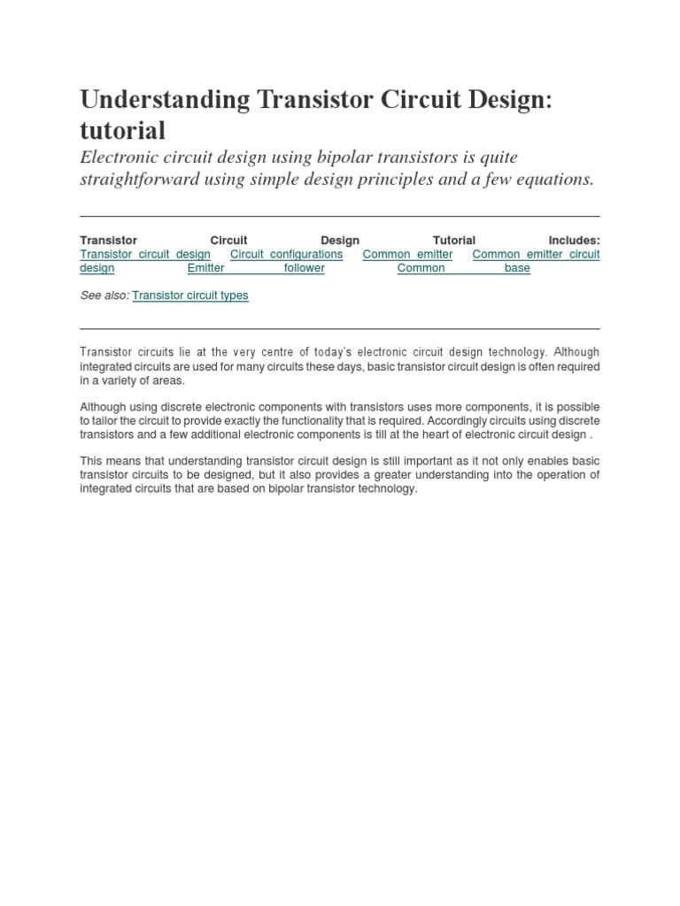 Understanding Transistor Circuit Design1 | PDF | Computers