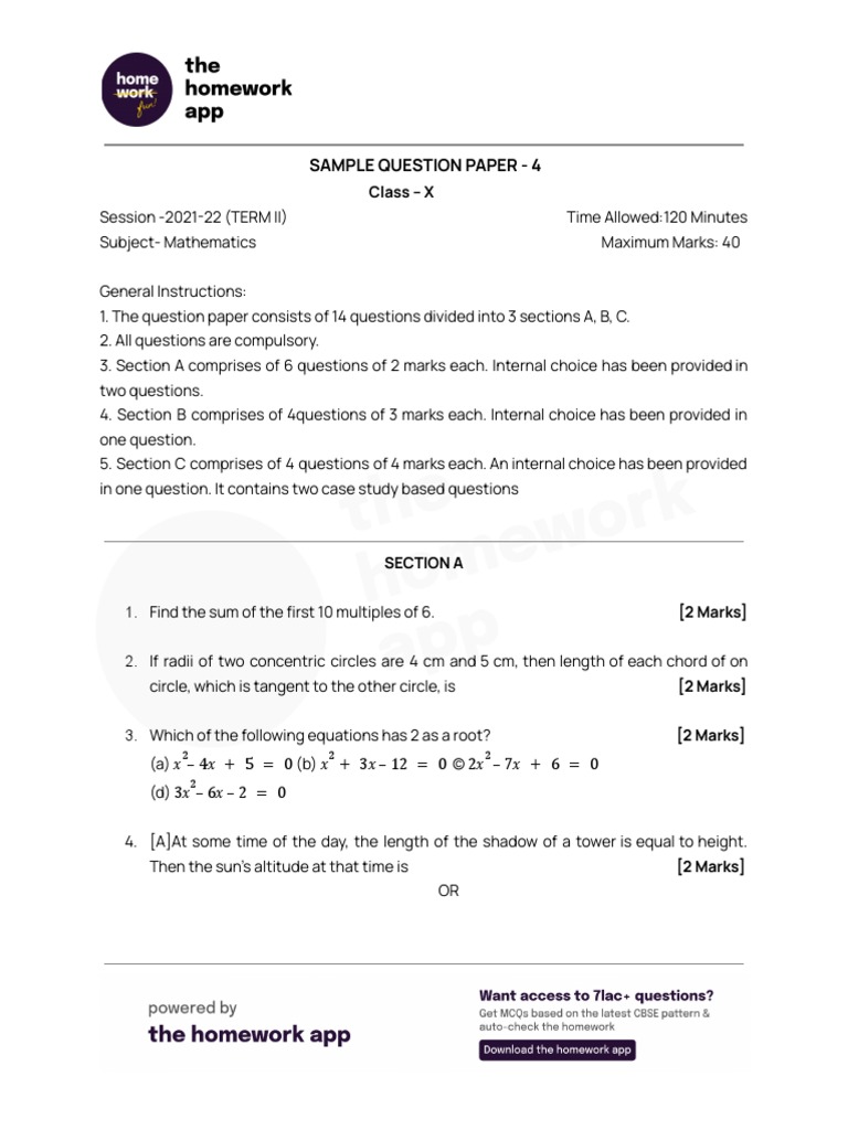Sample Question Paper - 3 | PDF | Circle | Mathematics