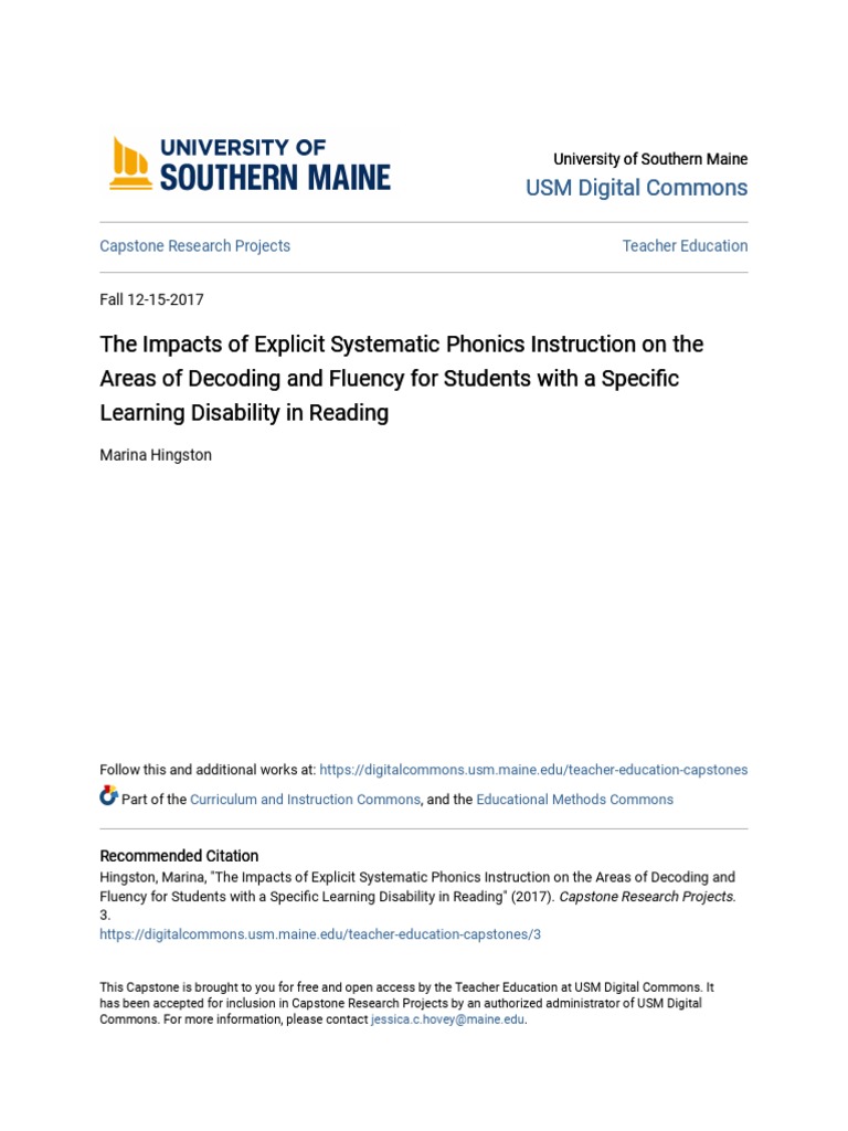 The Impacts of Explicit Systematic Phonics Instruction On The Are | PDF ...