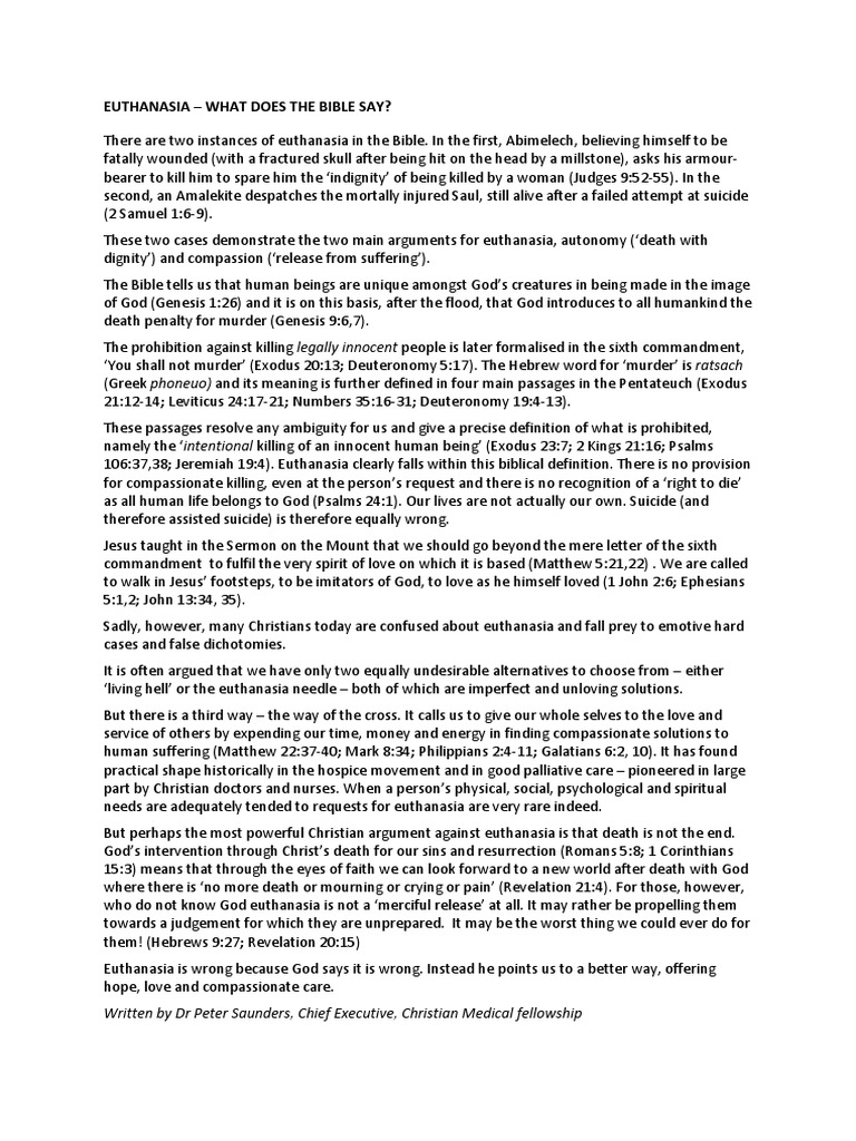 Euthanasia What Does The Bible Say | PDF | Bible | Jesus